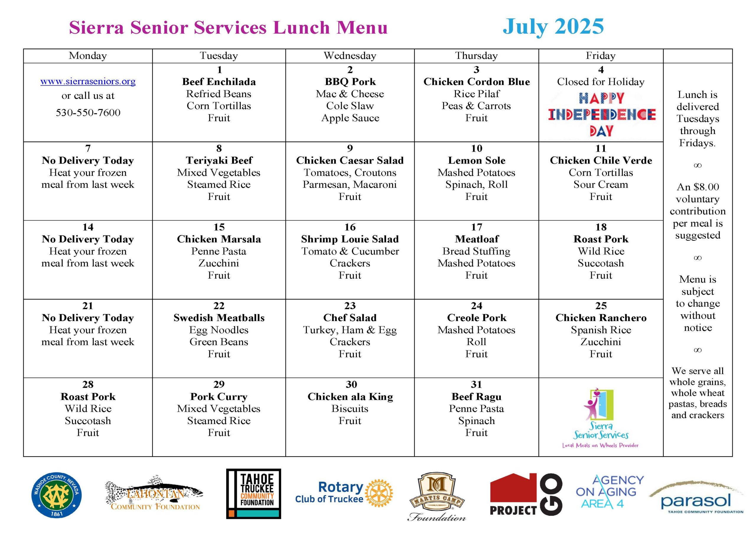 Meal Delivery – Sierra Senior Services